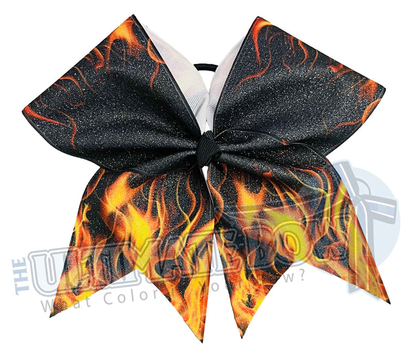 This Bow is On Fire Cheer Bow | Flames Sublimated Glitter Bow